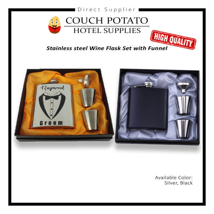 (Customized) Stainless steel Wine Flask Set with Funnel Liquor Flask ...