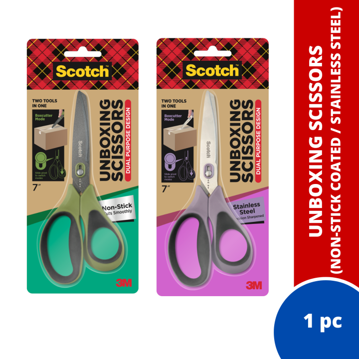 3M Scotch Unboxing Scissors (7-inch) (Non-Stick Coated / Stainless ...