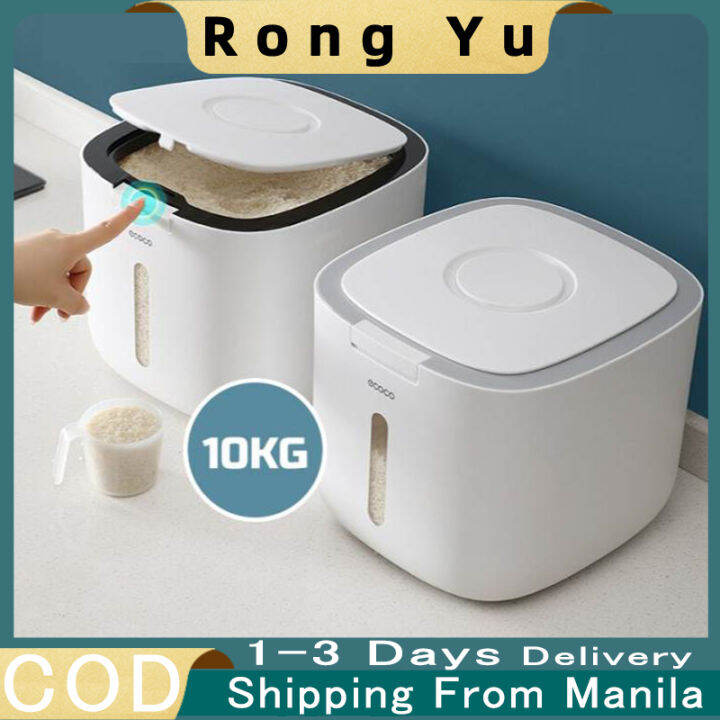 [Philippines Ready] 10KG Kitchen Rice Storage Bucket Grains Flour ...
