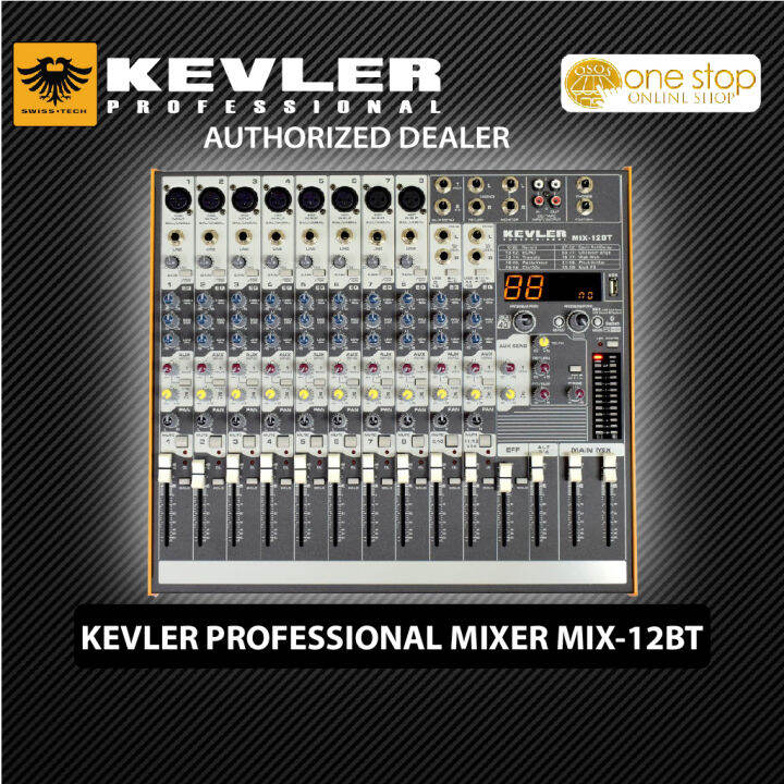 Kevler Professional Mixer MIX-12BT 12 CH 8 MIC / LINE 2 AUX W/ 24 BIT 99 DSP W/ USB & BT •OSOS ...
