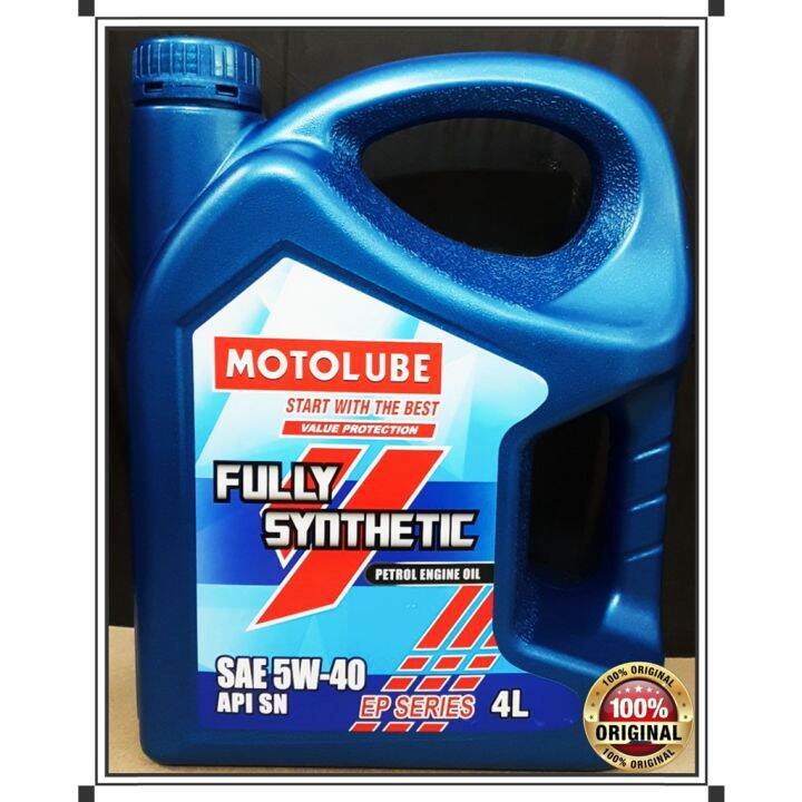 MOTOLUBE Fully Synthetic Engine Oil 5W-40 API SN (4L) 5W40 4Liters 10,000KM | Lazada
