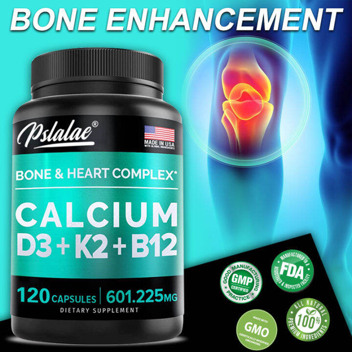 4 in 1 Calcium + Vitamin D3 + K2 + B12 Bone & Heart Complex Calcium Supplement for Brain & Bone ...