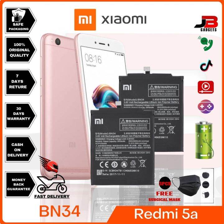 Xiaomi Redmi 5A Battery Model: BN34 (3000mAh) Original Equipment ...