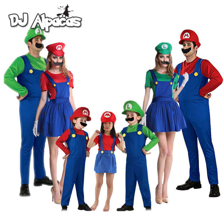 Super Mario Clothes Adults and Kids Mario Family Bros Cosplay Costume ...