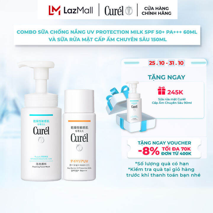 Combo Curél Sữa chống nắng UV Protection Milk SPF 50+ PA+++ 60ml và Sữa ...
