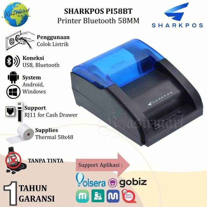 Printer Bluetooth Thermal 58mm Sharkpos PI58BT RPP02N RJ11 PI 58BT USB ...
