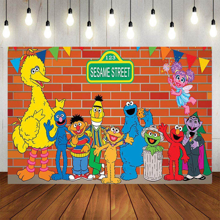 120x80cm Happy Birthday Photography Backdrops Sesame Street Elmo World ...