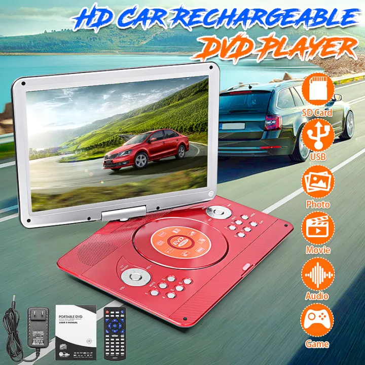 16'' Portable Car Rechargeable DVD Player Remote Control 270° Rotation ...