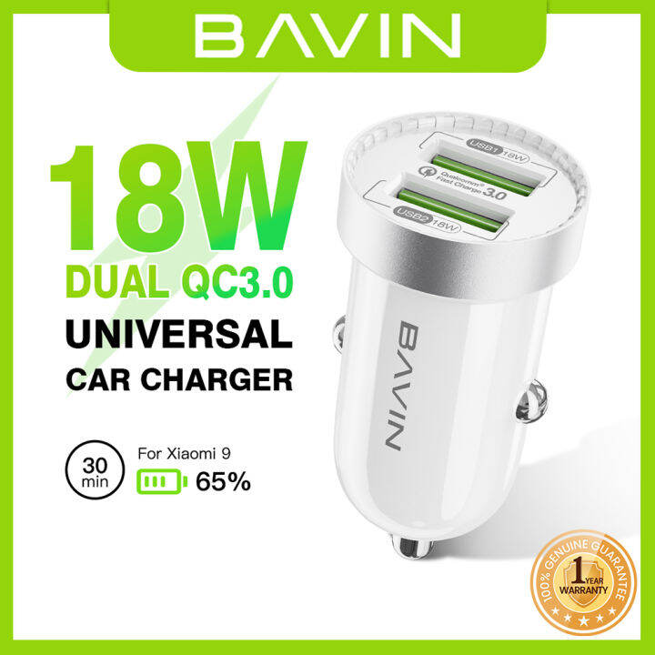 BAVIN PC861 18W Dual QC3.0 USB Port Fast Widely Compatible Car Charger with 1 Meter Charging ...