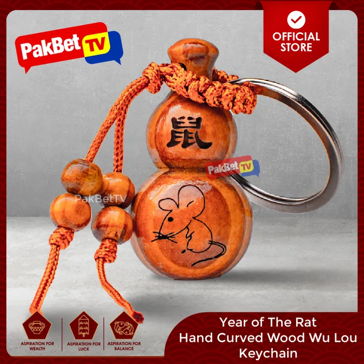 Year of The RAT Hand Carved Wood Wu Lou Keychain | Feng Shui by PakBet ...