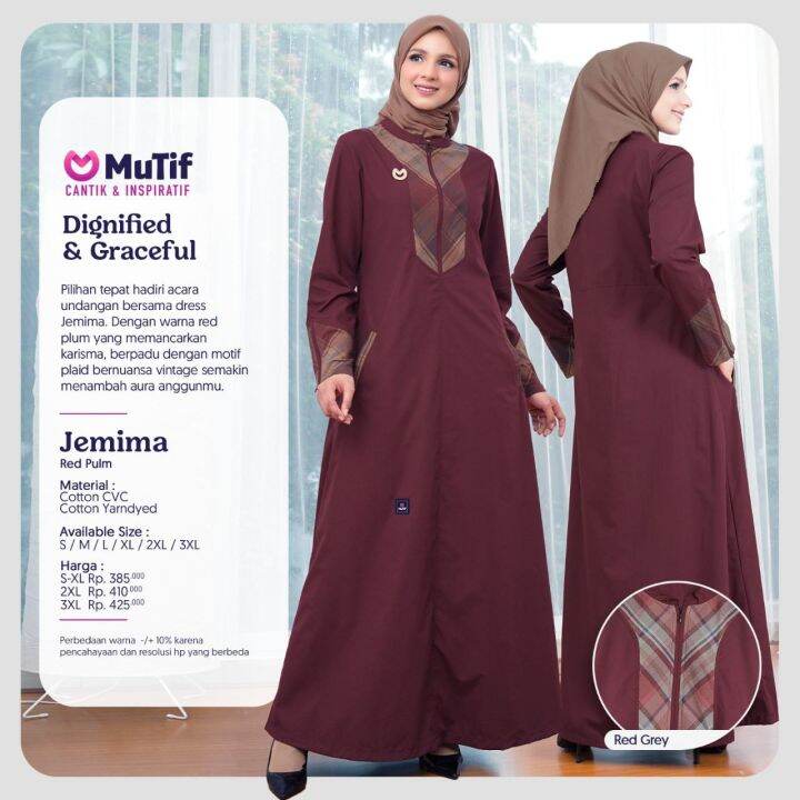 MUTIF | Gamis MuTif Jemima Red Grey | Jemima Red Plum | MuTif Woven ...