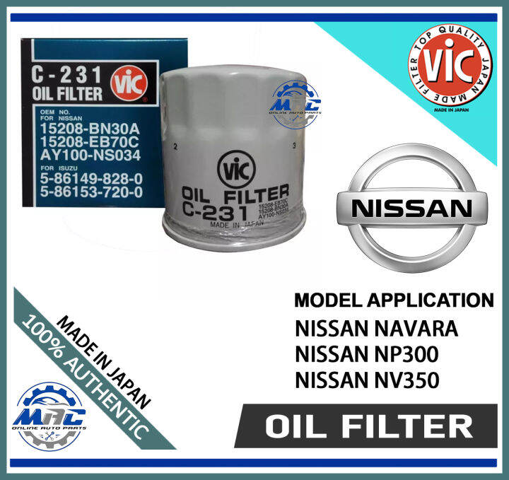 VIC C-231 Oil Filter For NISSAN NAVARA, NV350 | Lazada PH