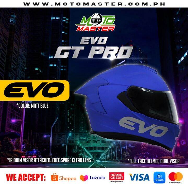 EVO GT Pro Matte Blue Full Face Helmet Dual Visor | Lazada PH