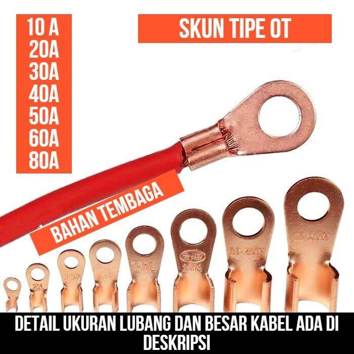 Skun OT-10A 20A 30A 40A 50A 60A 80A Kabel Terminal Tembaga | Lazada ...