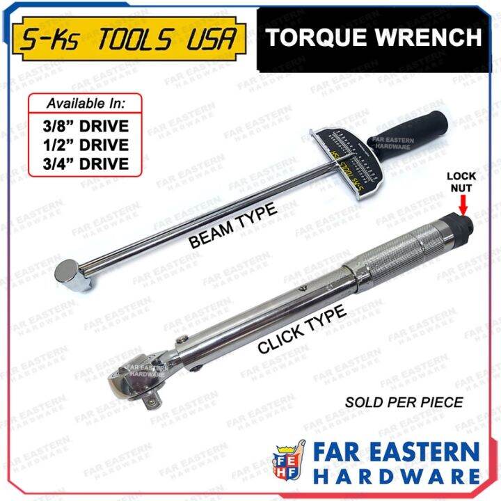 SKS Torque Wrench 3/8 1/2 3/4 Drive Beam Click Type | Lazada PH