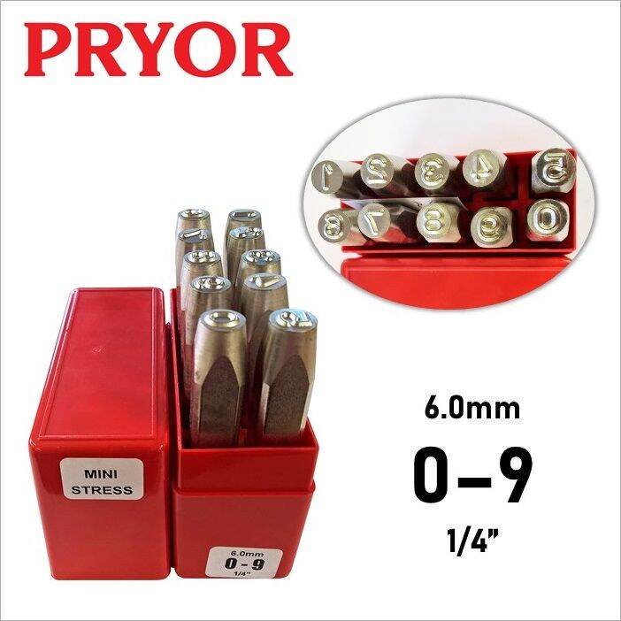 Pryor 0-9 Round Face Low Stress Hand Stamps, 10 Piece, 1/4" Character ...