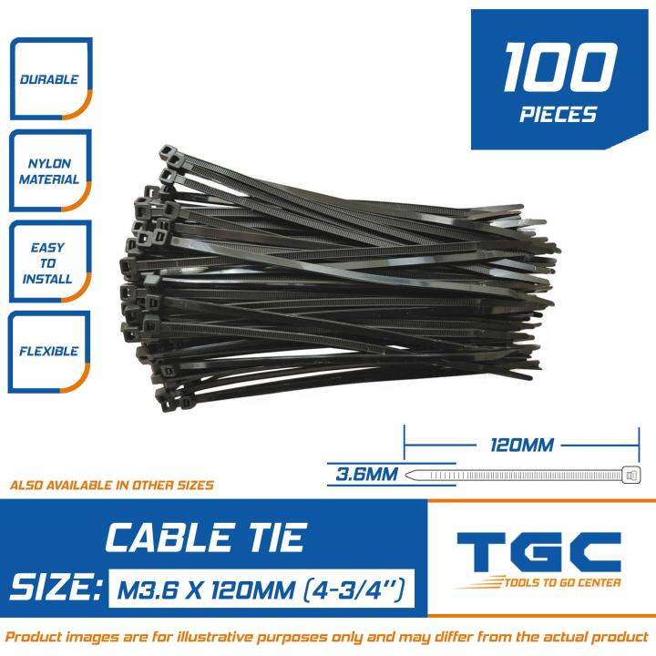 100PCS ( M3.6 X 120 mm) Black Nylon Cable Tie Zip Tie Cable Binder Plastic Fasten Organizer Wire ...