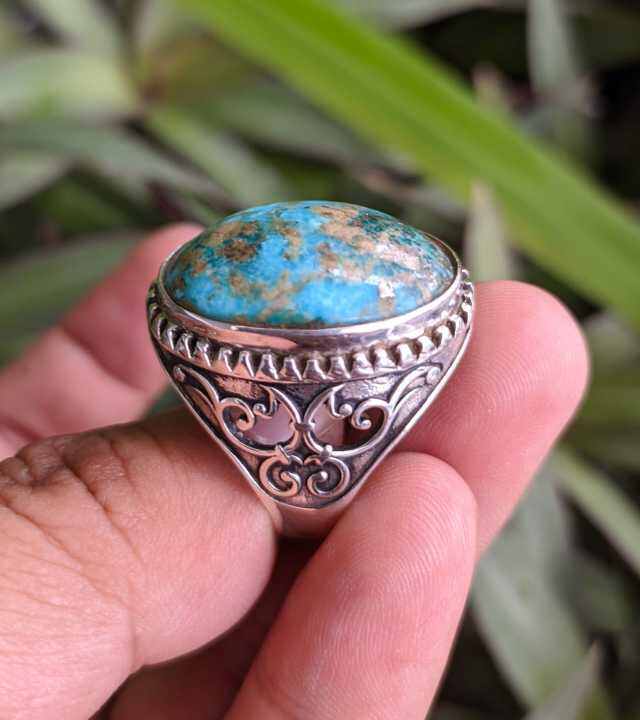Natural Pirus Persia Biru Jenong Gradasi Ring Perak 925 HM Mewah ...