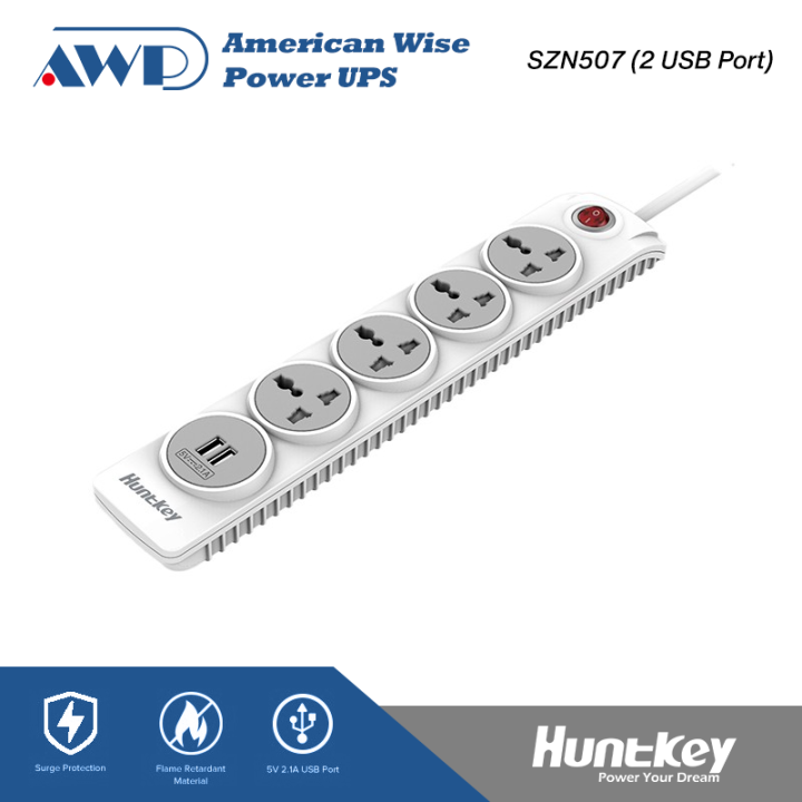 Huntkey SZN507 2 * USB Port 4 * Universal Plugboard / Surge Protection | Lazada PH
