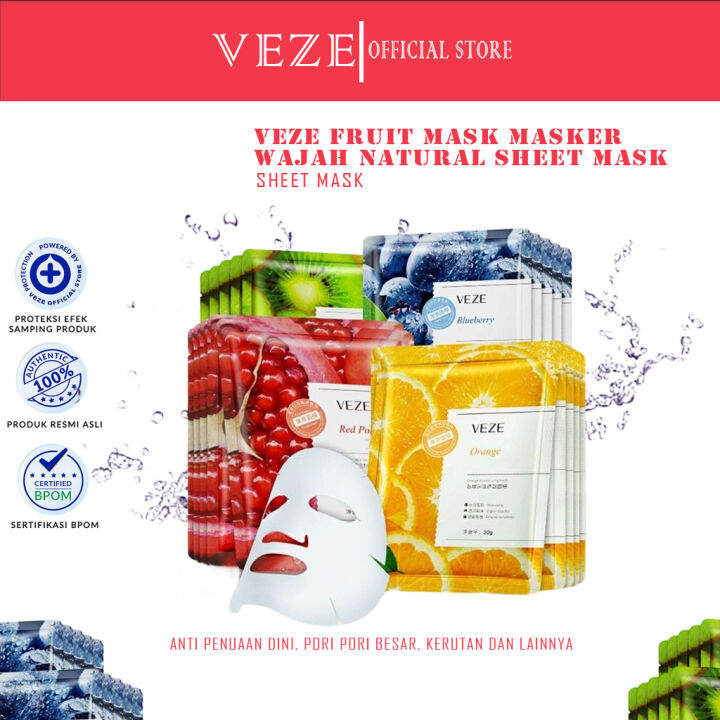 [BPOM] -VEZE Fruit Mask Masker Wajah Natural Sheet Mask | Lazada Indonesia