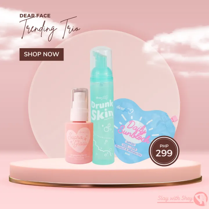 Dear Face Drunk Skin + Supra Glow + Daily Sunblock trio | Lazada PH