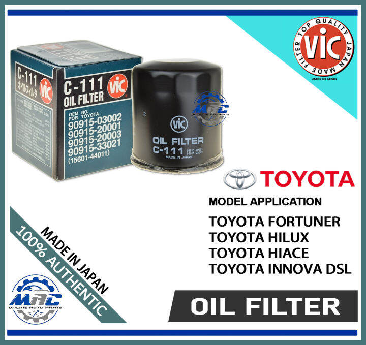 VIC C-111 OIL FILTER for TOYOTA FORTUNER , HILUX , HIACE , INNOVA DSL ...