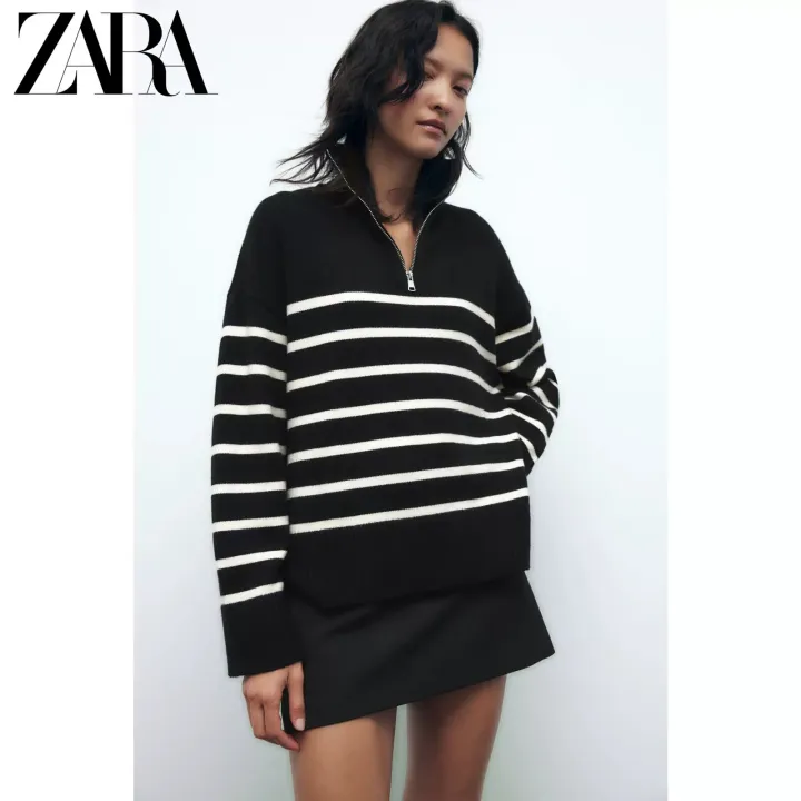 ZARA丨 sweater new women's relaxed joker collar with zip act the role of ...