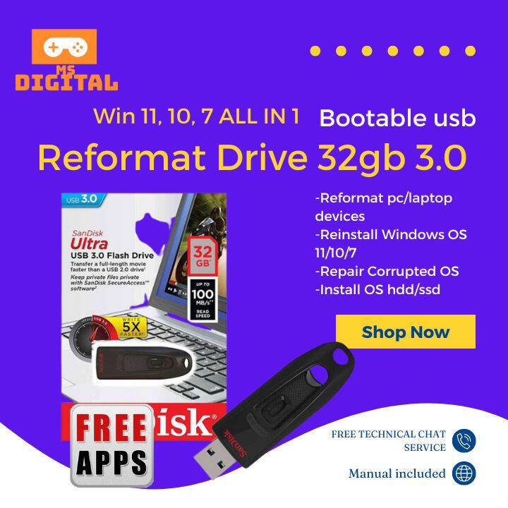Windows 11, 7 and 8.1 Bootable Usb 32gb 3.0 installer + Free apps | Lazada PH
