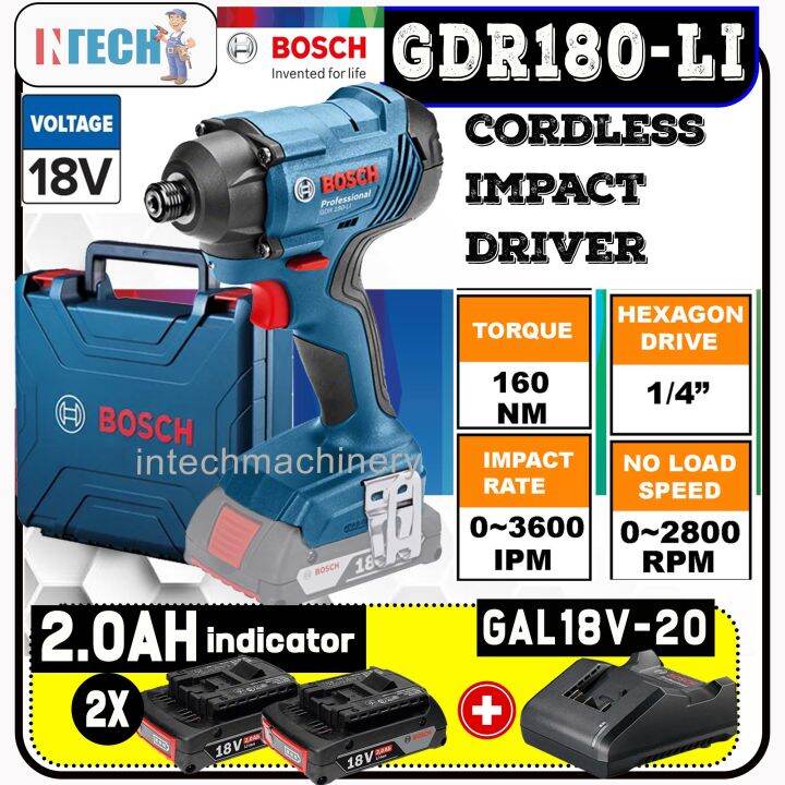 BOSCH GDR180-LI CORDLESS IMPACT DRIVER (1x GAL18V-20 CHARGER + 2x 18V 2 ...