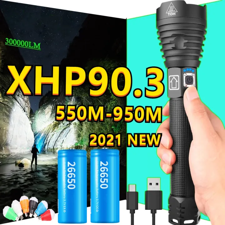 ซูเปอร์ XHP90. 3ที่มีประสิทธิภาพไฟฉาย LED 18650แบบชาร์จยุทธวิธีไฟฉาย ...