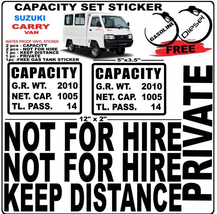 Suzuki Carry capacity sticker set NOT FOR HIRE / KEEP DISTANCE ...