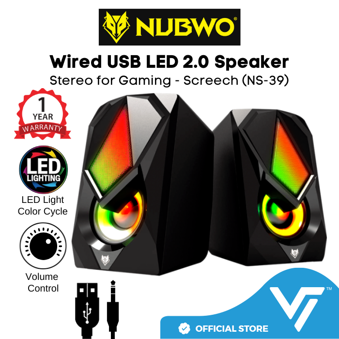 NUBWO NS-39 Wired LED Color Cycle Gaming 2.0 Speaker Screech USB AUX | For PC Computer Laptop ...