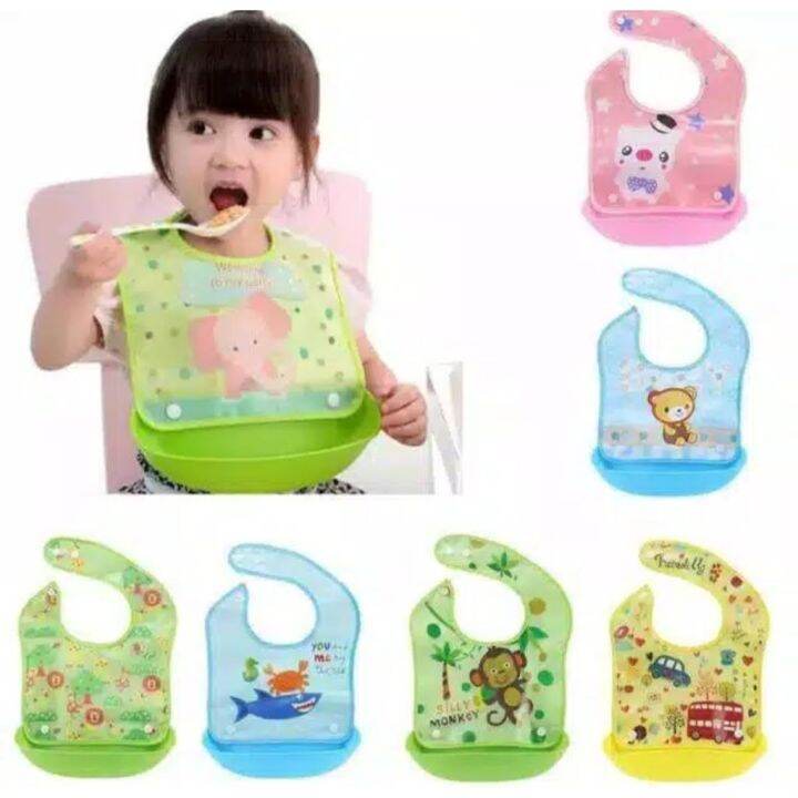 Baby Safe Celemek Makan Bayi Silikon atau Slaber Karet yang Lucu di ...