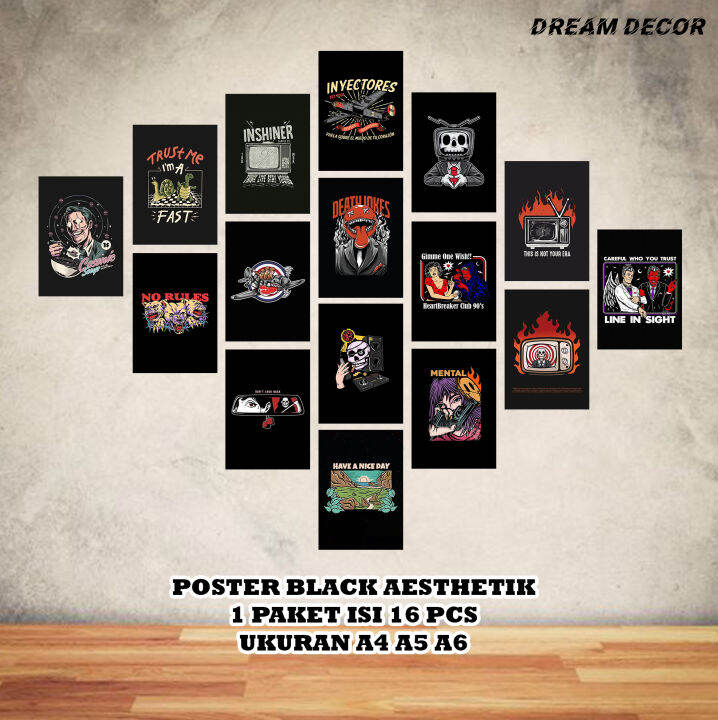 Poster Dinding Tema Kamar Cowok Black Aesthetic Ukuran A4 A5 A6 Hiasan ...