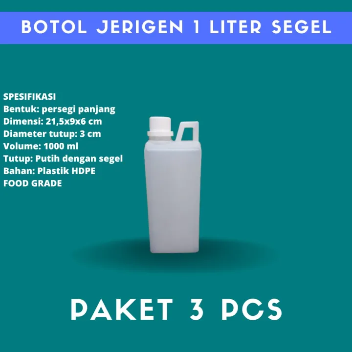JERIGEN 1 LITER SEGEL PUTIH SUSU KOTAK TEBAL HDPE 3 PCS BOTOL PLASTIK ...