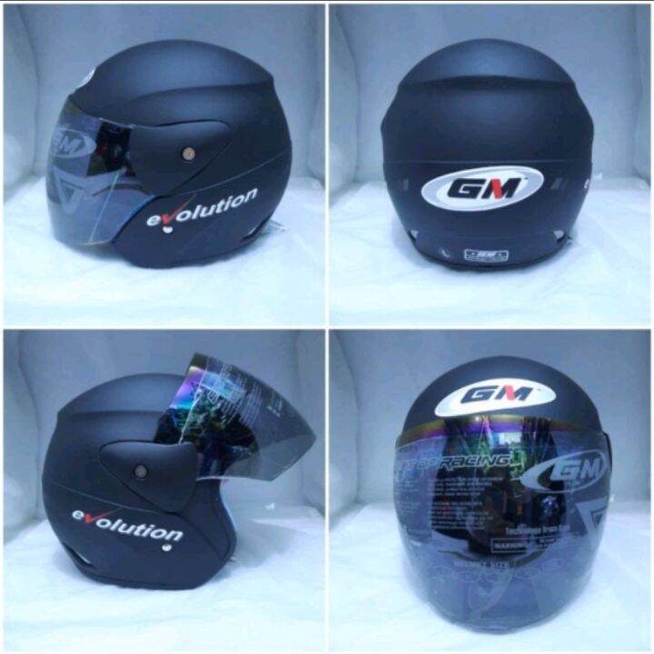 Helm Gm Evolution Original Black Doff Helm Half Face Single Visor ...