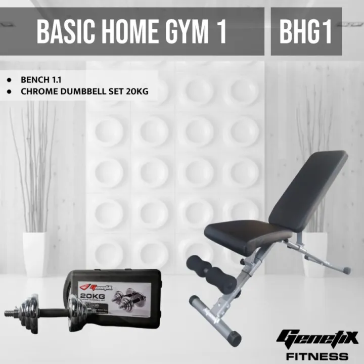 GENETIX BASIC PAKET HOME GYM 1 ( Bench + Chrome Dumbell Set 20kg ...