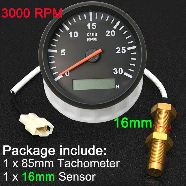H 3000RPM 4000 RPM Meter + M16 Tachometer Sensor 85MM Gasoline Diesel ...