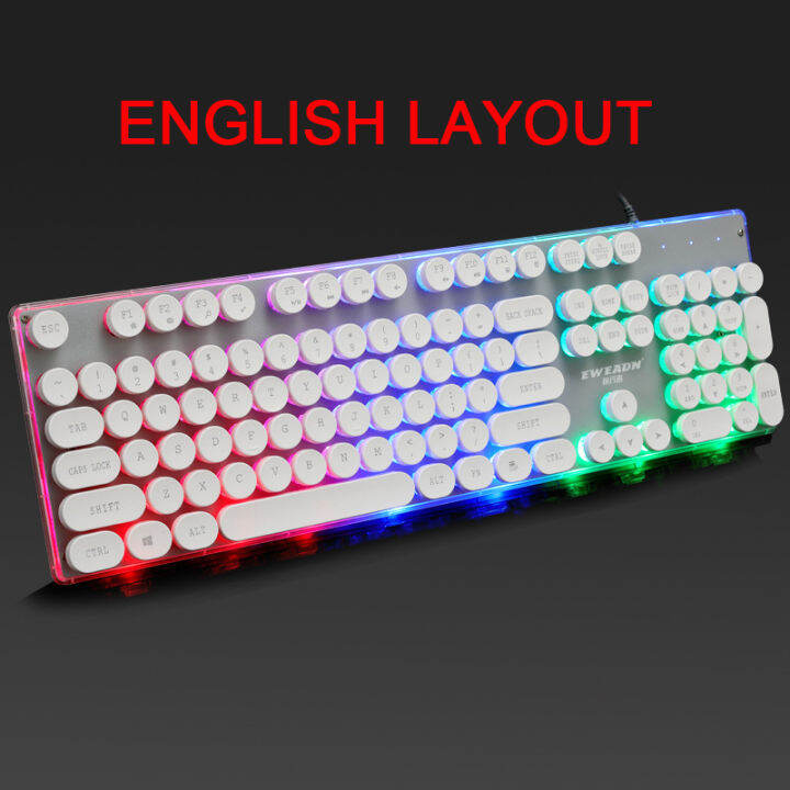 Keycap Gaming Russian Keyboard Retro Round Glowing Backlit USB Wired ...