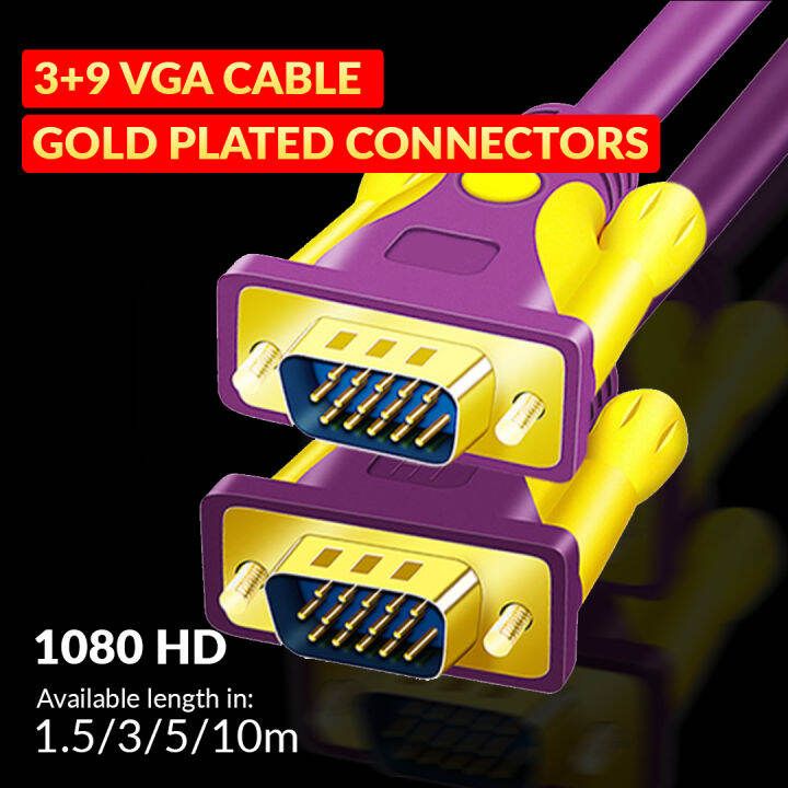 VGA 3+9 1080P Gold Plated Cable 1.5/3/5/10m | Lazada