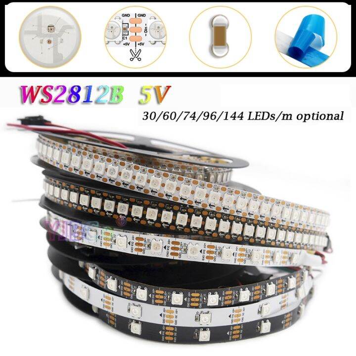 Addressable SMD 5050 RGB WS2812B LED Strip Light 30/60/74/96/144 leds/m pixel IC WS2812 Flexible ...