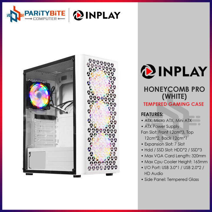 Inplay Honeycomb Pro White ATX Tempered Gaming Desktop PC Case | Lazada PH