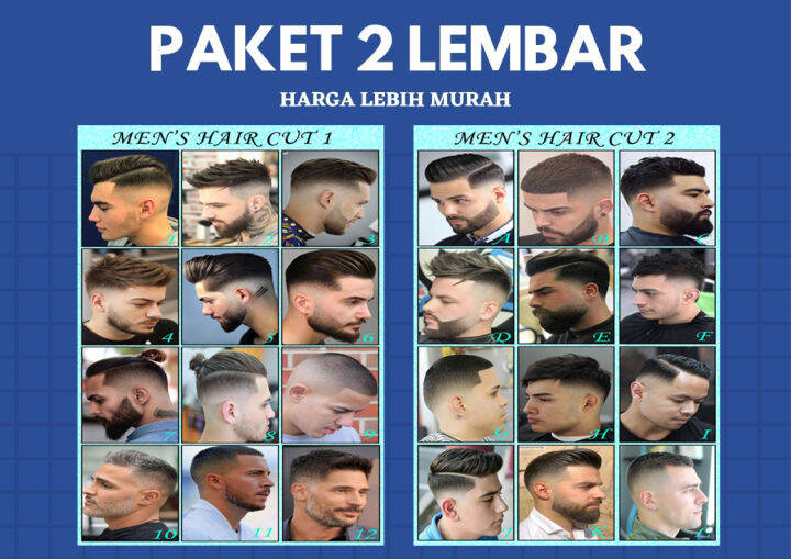 2 lembar Poster Pangkas rambut / Model rambut pria Barbershop / Poster ...