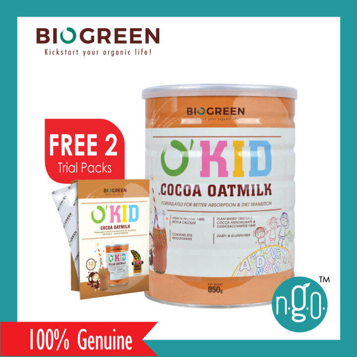Biogreen O'Kid Cocoa Oatmilk, 850g (HALAL) FOC Trial Pack, 2' s x 30g ...