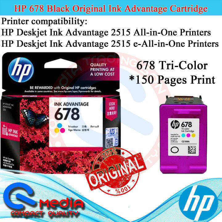 HP 678 Tri-color & 678 Pigment Black Original Ink Advantage Cartridge ...