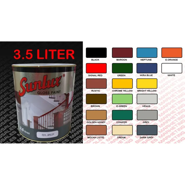 3.5 Liter SUNLUX Gloss Paint Glossy Wood Or Metal Paint / Cat Kayu Dan ...