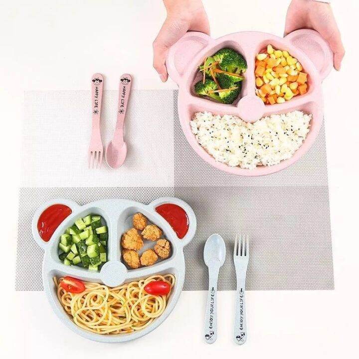 KOKORO Kids Plate Set Wheat Straw Tableware Children Dining Plate Set ...