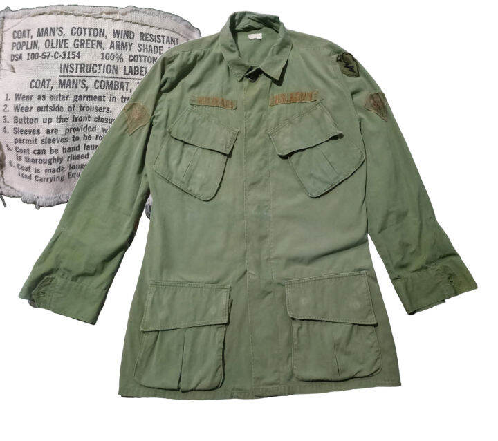 เสื้อกระเป๋าเฉียง OG-107 pattern 3 ผ้าเรียบ ปี 1967 SMALL-LONG อก 44 ...