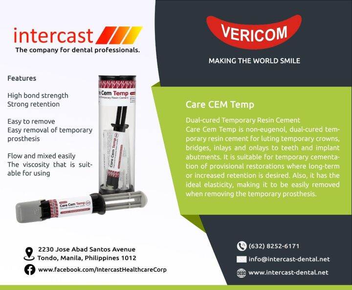 VERICOM CARE CEM TEMP KIT (Dual-cured Temporary Resin Cement) | Lazada PH