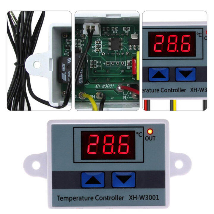 10A 12V 24V 220V AC ดิจิตอล LED ตัวควบคุมอุณหภูมิ XH-W3001สำหรับ Incubator ระบายความร้อนทำความ ...